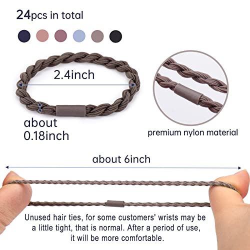 AIERSA 24 Pcs Morandi Hair Tie Bracelets, 4 Style Boho Ponytail Holders for Women/Girls, No Damage Elastics for Thin & Curly Hair
