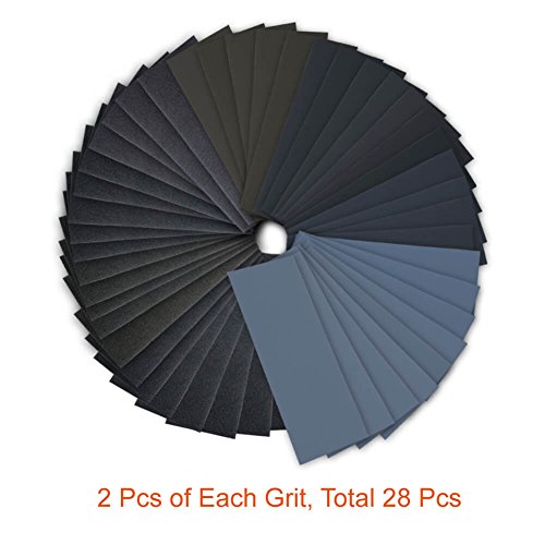 28 Pcs 120 to 3000 Grit Wet Dry Sandpaper Assortment 9 * 3.6 Inches for Automotive Sanding