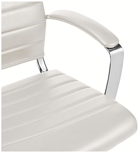 Amazon Basics High-Back Swivel Desk Chair, Ergonomic Ribbed Faux Leather Upholstery, Lumbar Support, Home Modern Style, Stunning White, 45.25" x 24.75" x 23.25"