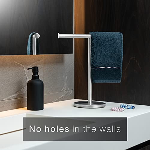 Debodda Modern Hand Towel Stand for Bathroom, Kitchen or Vanity, Height 13.78β, Free Standing Matte Satin Countertop Rack with Balanced Base, Perfect Hand Towel Holder, Dual Washcloth Display