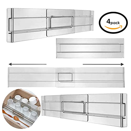 4 PCS Transparent Drawer Divider Organizers,Expandable 11-19" Dresser Drawer Dividers Clear Black to Organize Makeup,Clothes and Underwear, Plastic Drawer Organizer Adjustable Kitchen Drawer Dividers