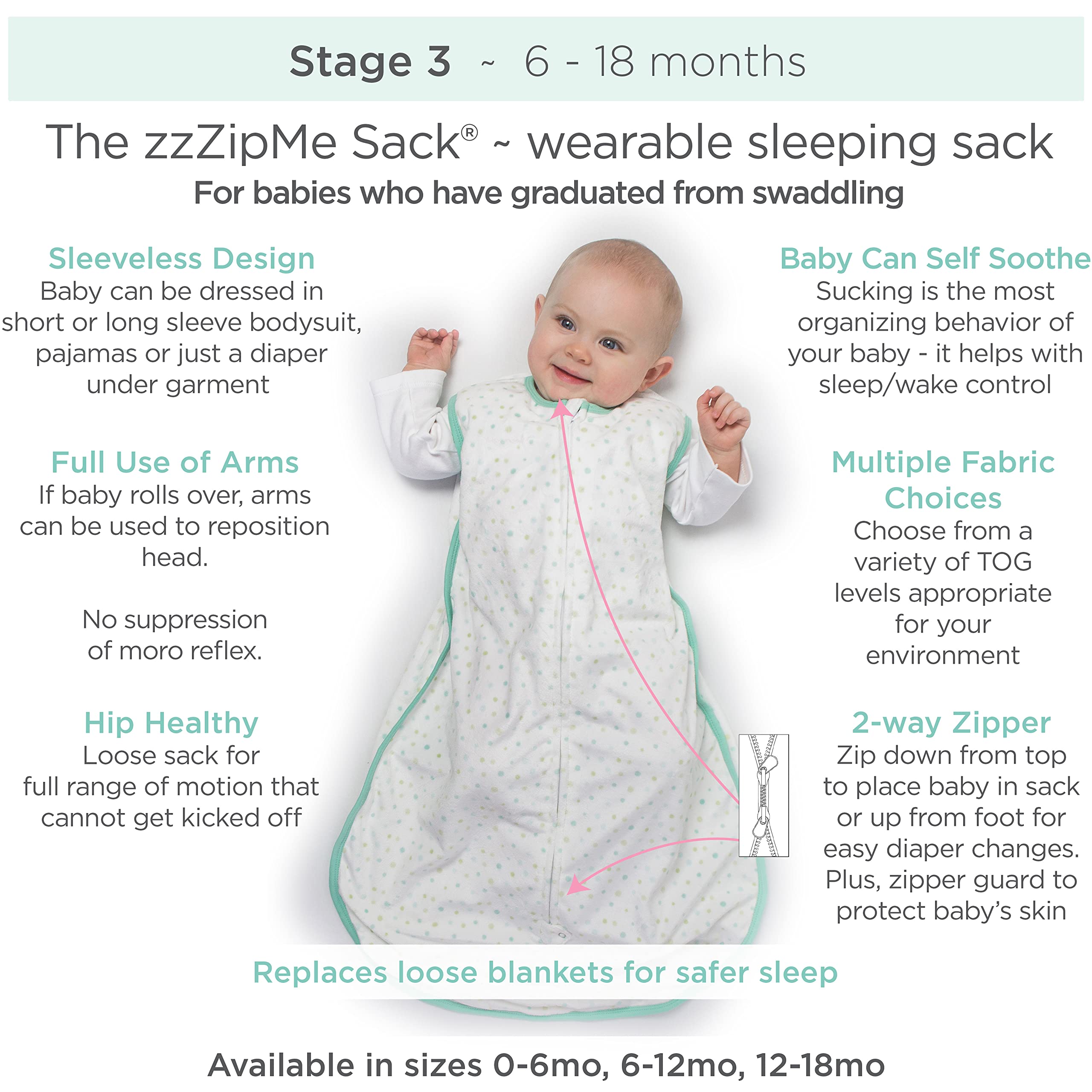 Amazing Baby Cotton Sleeping Sack, Wearable Blanket with 2-way Zipper, Pastel Pink + Gray Tiny Elephants, Small (0-6 mo)