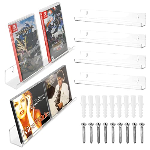 6 Packs Acrylic Record Shelves, 12'' Vinyl Records Wall Mount Holder, Invisible Floating Bookshelf, Album Holder Organizer and Stand Vintage Decor (12 INCH-6 Packs, Clear)