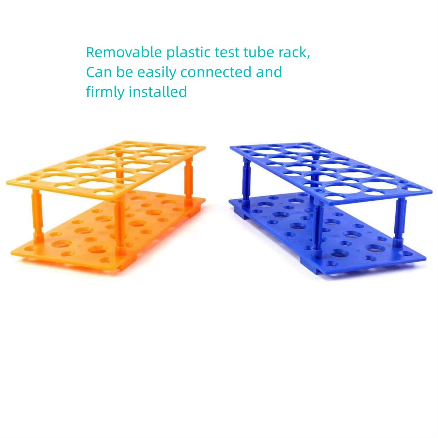 2 Pack Plastic Test Tube Racks, Centrifuge Tube Rack for 10ml/ 15ml/ 50ml, Laboratory Holder, Blue and Orang