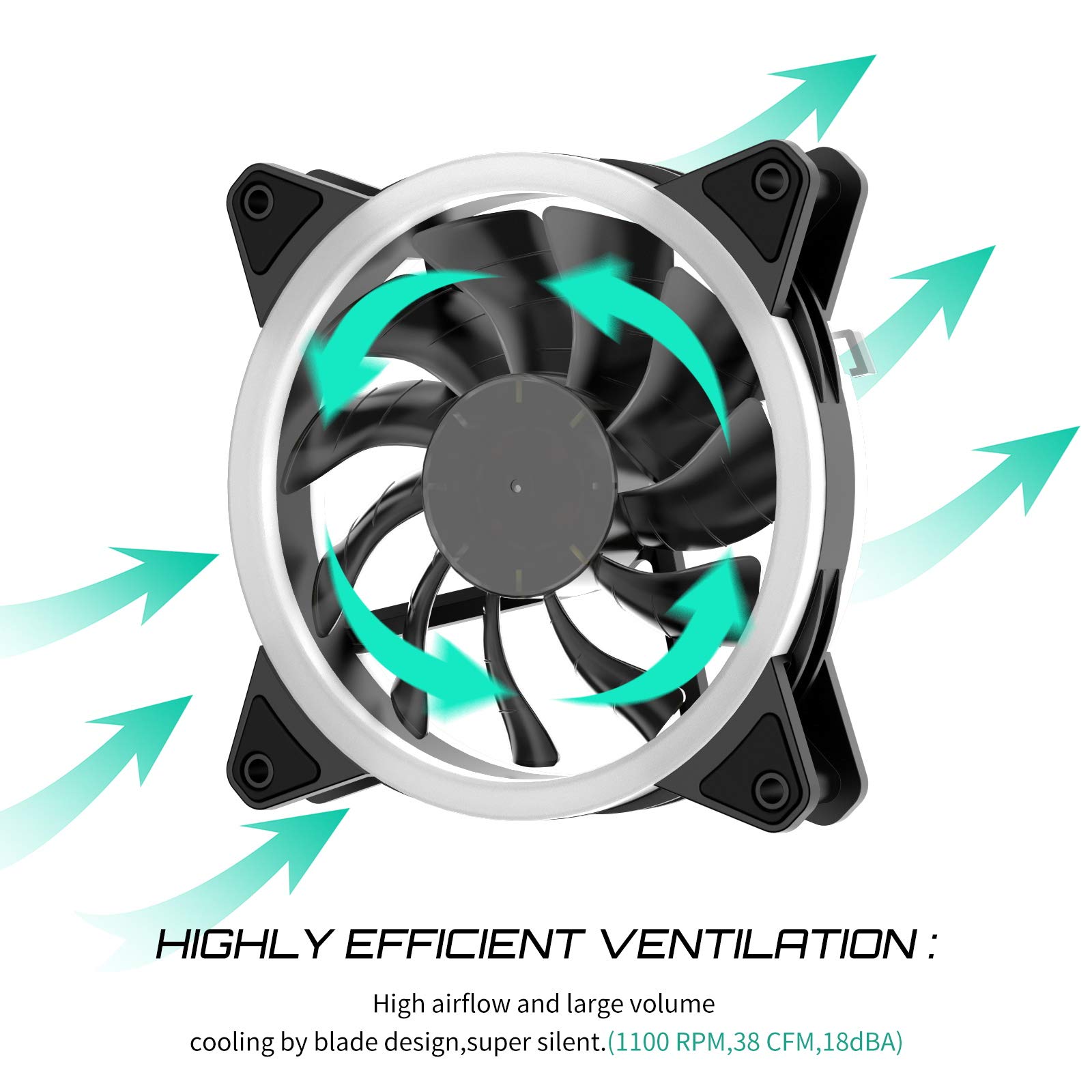 upHere 120mm RGB Series Case Fan,Quiet Edition High Airflow LED Case Fan for PC Cases-5 Pack
