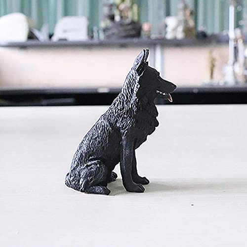 1P Small Resin Black German Shepherd Simulation Model Statue Ornament Wolf Dog Home Bedroom Garden Car Decoration Crafts Collectible Figurines (Black)