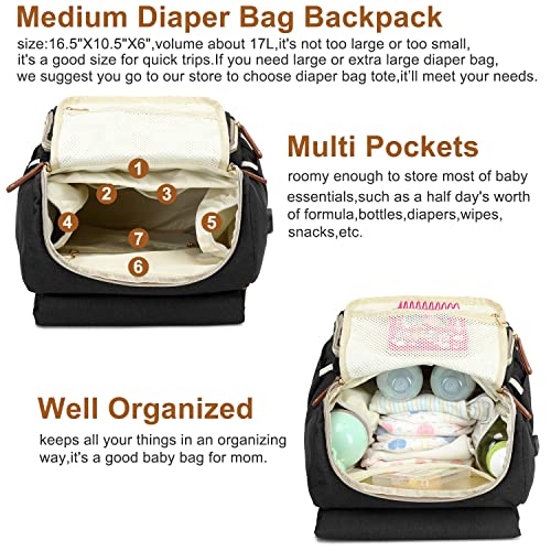 Terzini Bear Small Diaper Bag Backpack, Diaper Bags for Baby with USB Charging Port,Changing mat,Stroller Hooks (BLACK2)