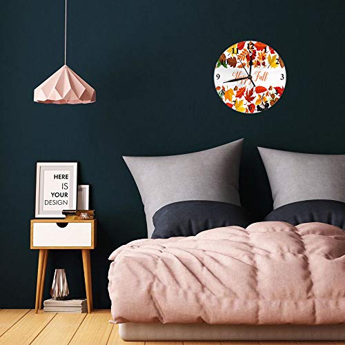 Moslion Wall Clock Happy Fall Autumn Leaf Berry Maple Pine Cone Acorn Gold Season Design Harvest Round Wall Clock Home Decor Wall Clock for Thanksgiving Day Halloween Xmas