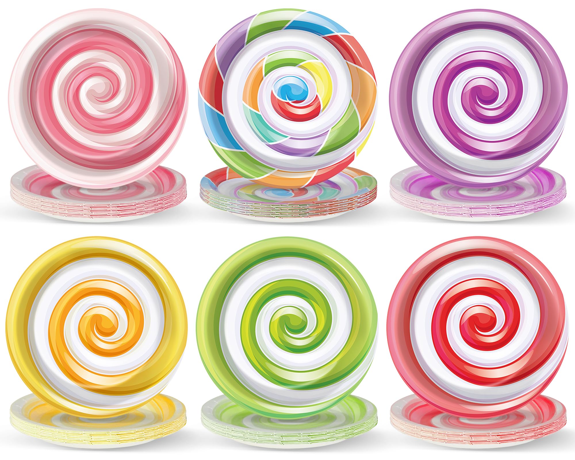 48Pcs Christmas Candy Themed Paper Plates for Candyland Party Decorations 7" Colorful Lollipop Candy Disposable Paper Dinner Plates for Xmas Sweet Shop Candyland Birthday Baby Shower Party Supplies