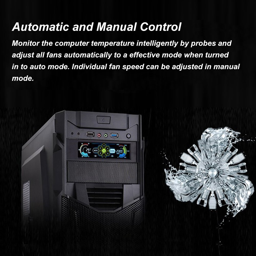 Wscoficey Fan Controller Temperature Monitor Automatic Speed Control LCD Front Panel STW 5.25" 5 Channel Touchscreen for Computer Cooling Fans
