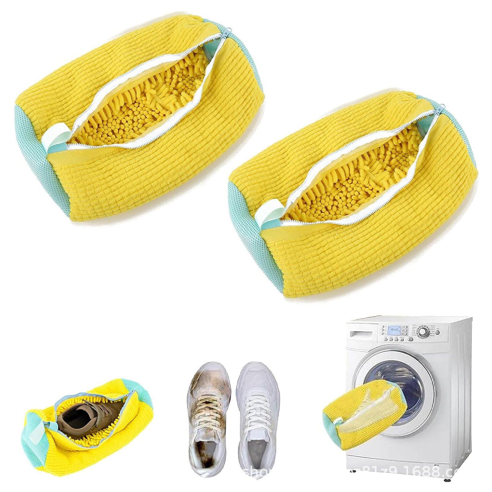 2Pcs Shoe Washing Machine Bag,Reusable Shoe Laundry Bag for Washer and Dryer,Shoe Cleaning Bag for Tennis Canvas Sport Shoes-Yellow