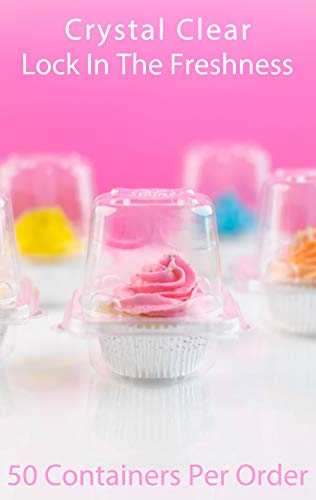 Stack'nGo Cupcake Containers - Bulk Pack | Plastic Disposable Cup Cake Boxes Carrier Holder Box (50 Carriers, 1 Single Serve)