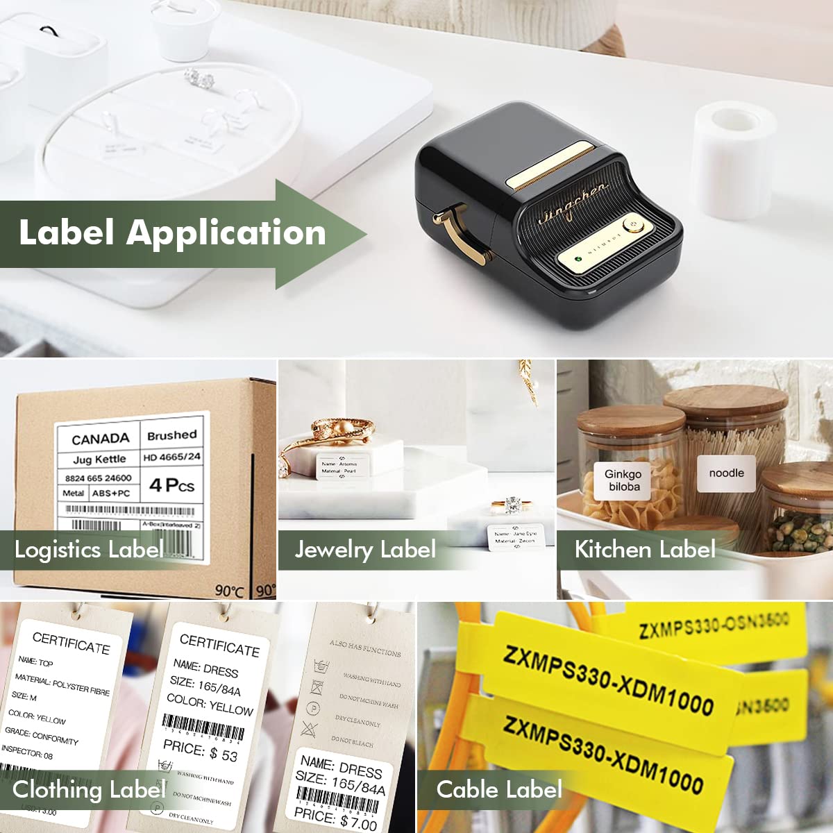 2 Inch Label Printer B21 with Tape, Wireless Bluetooth Portable Sticker Maker, Small Business Thermal Printer, Compatible iOS & Android, for All Purpose Barcode Address Text Labels (Black)