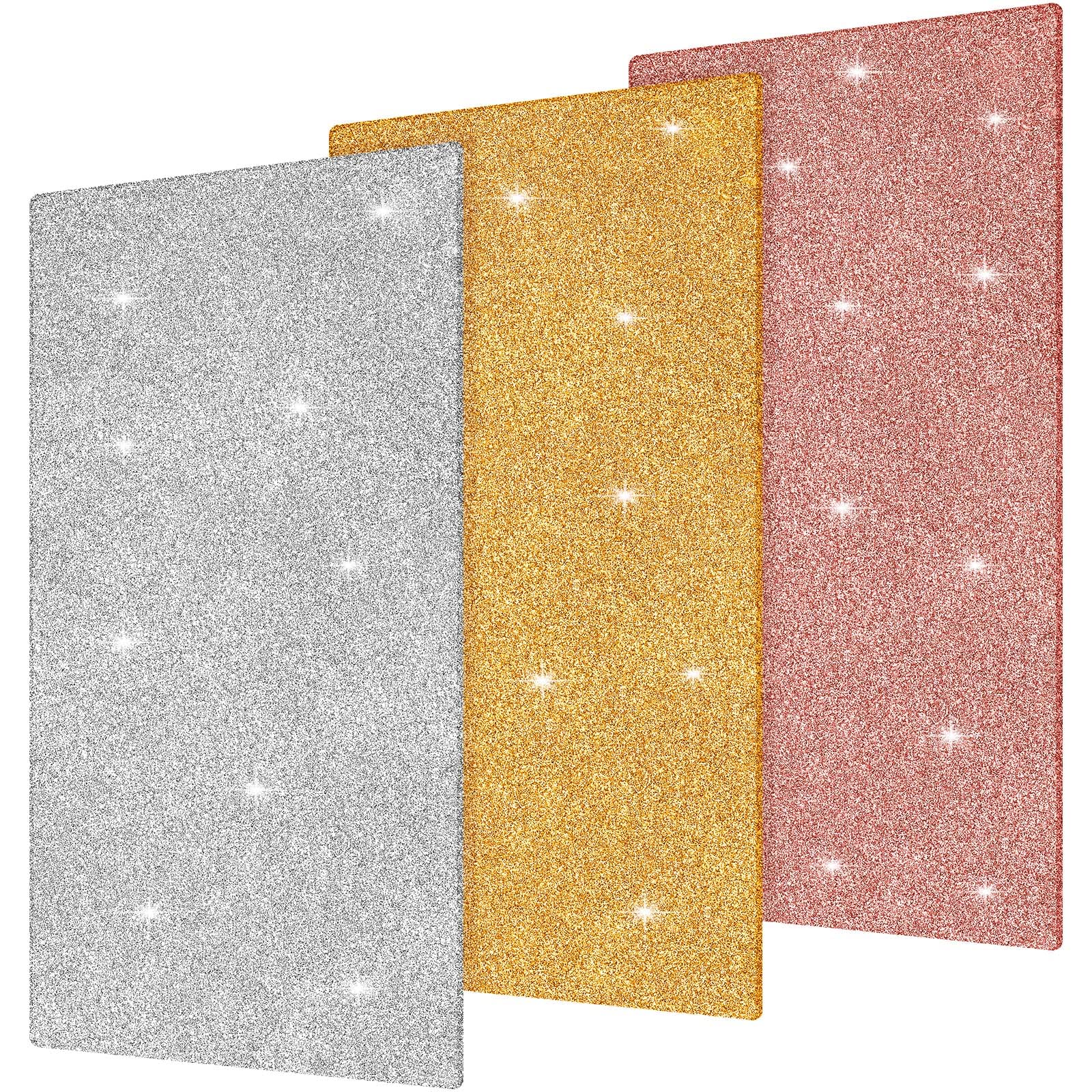 3 Pieces Glitter Acrylic Sheets for Laser Cutting Colored Plastic Panel Sheet Square Acrylic Sheets for DIY Projects, Logo, Decorations, Art Crafts, 6.3 x 11.4 Inch (Gold, Silver, Rose Gold)
