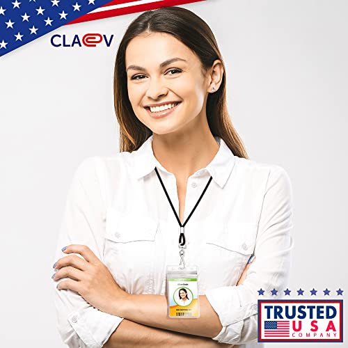 Claev Vertical ID Badge Holders (2.25x3.5 inch Standard, 100 Pack), Clear Waterproof Plastic Name Card Holders for Conferences, Conventions, Offices & Schools