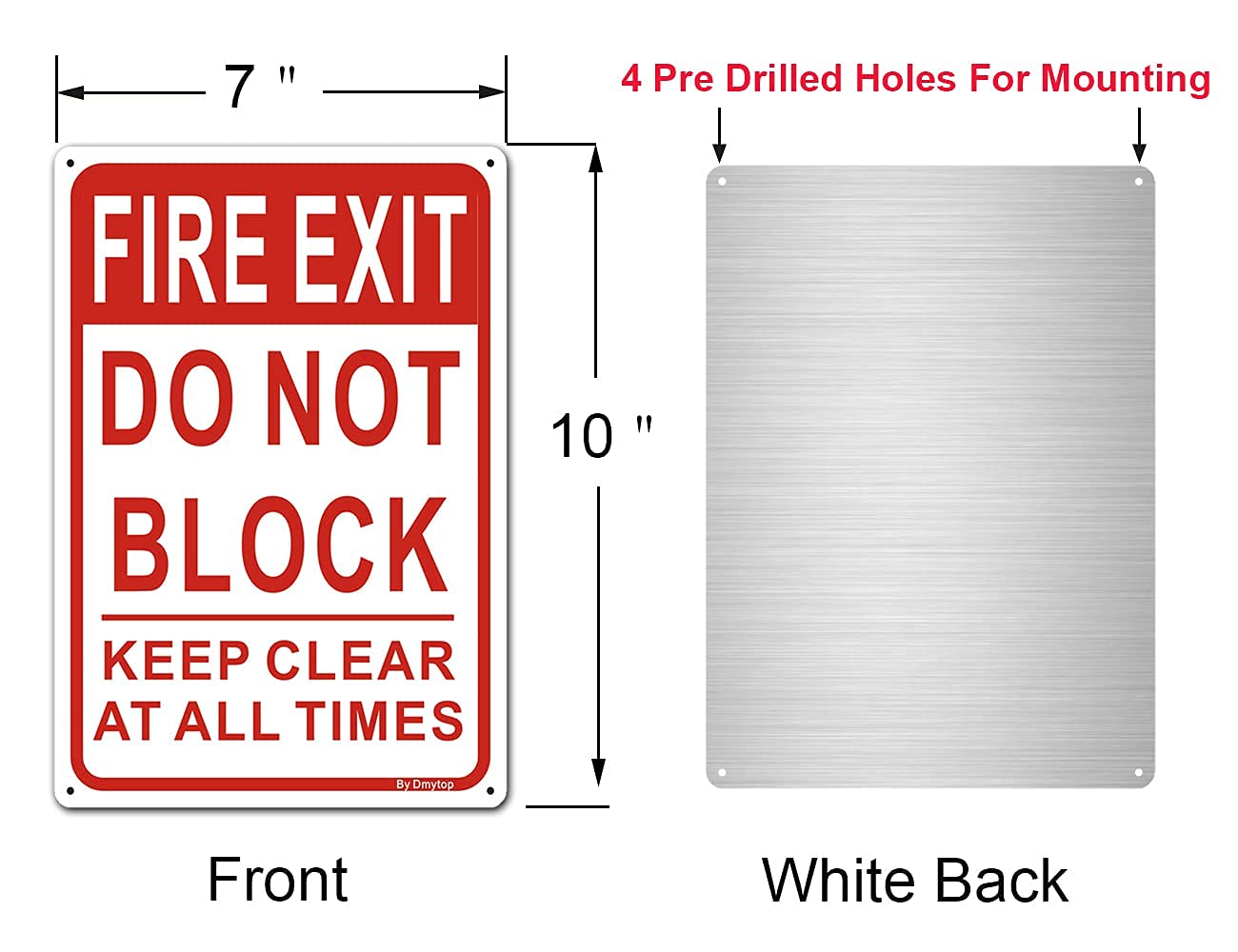 Fire Exit Sign, Do Not Block Door Signs, Keep Clear at All Times Sign, 10 x 7 Inches Rust Free Aluminum, Weather/Fade Resistant, Easy Mounting, 2 Pack