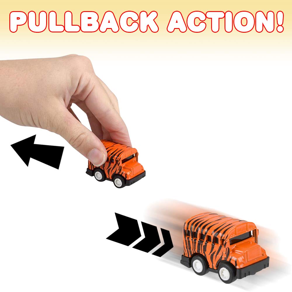 ArtCreativity Pullback Mini Zoo Buses for Kids, Set of 3, Assorted Animal Design Bus with Pullback Mechanism, Durable Plastic Material, Safari Party Decorations, Great Birthday Gift for Boys & Girls