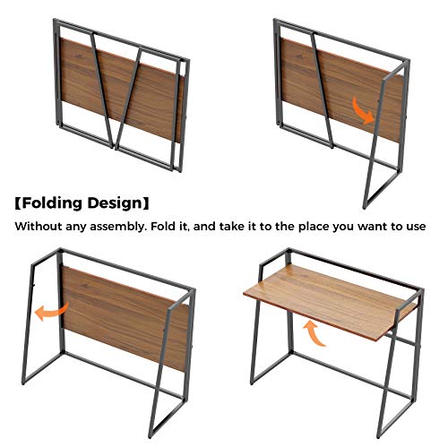 DESIGNA Small Folding Computer Desk, Small Desks for Small Spaces, 41 inch Small Folding Desk for Student Portable Computer Desk, Folding Office Desk with Protective Railing, Folding Desk