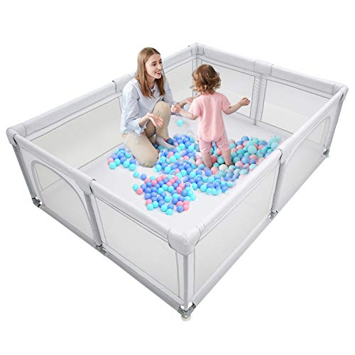 Baby Playpen,Kids Large Playard,Indoor & Outdoor Kids Activity Center,Playpen for Babies,Infant Safety Gates,Sturdy Play Yard for Toddler,Children's Fences Packable & Portable 81x61 (Grey)