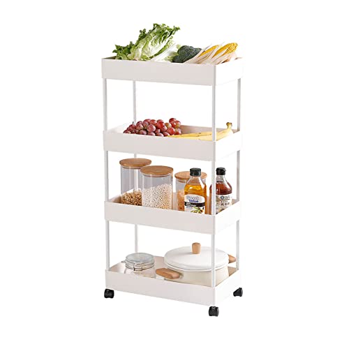 Moxeay 4 Tier Slim Storage Cart Bathroom Utility Cart Mobile Shelving Unit ABS Storage Basket Shelves Rolling Utility Cart Organizer with Caster Wheels for Kitchen Bathroom Laundry Office