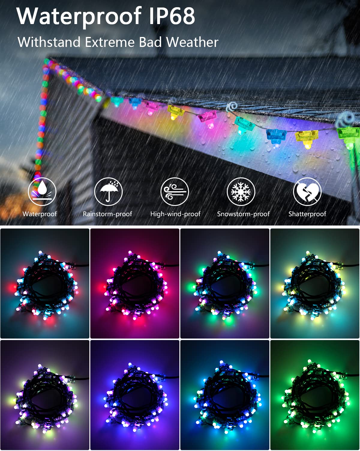ALITOVE 12V WS2811 LED Pixels Addressable RGB Outdoor String Lights 50pcs 12mm Diffused Digital Dream Color Programmable LED Square Module Lights Waterproof IP68 for LED Screen Billboard Holiday