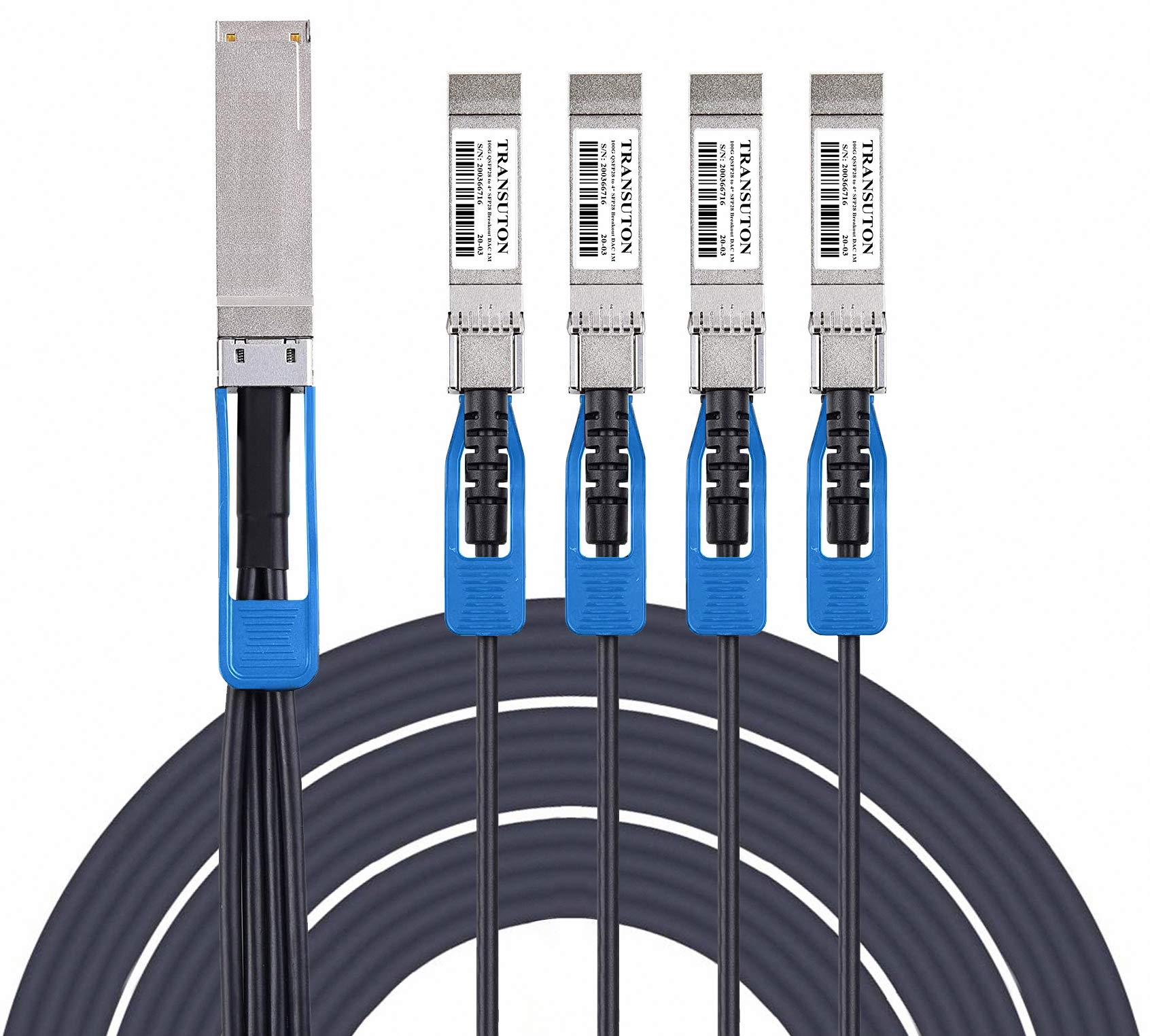 TRANSUTON 100G QSFP28 Breakout DAC Cable | QSFP28 to 25G SFP28 Passive Direct Attach Copper Twinax Cables for Cisco QSFP-4SFP10G-CU5M, 5-Meter(16.4ft)