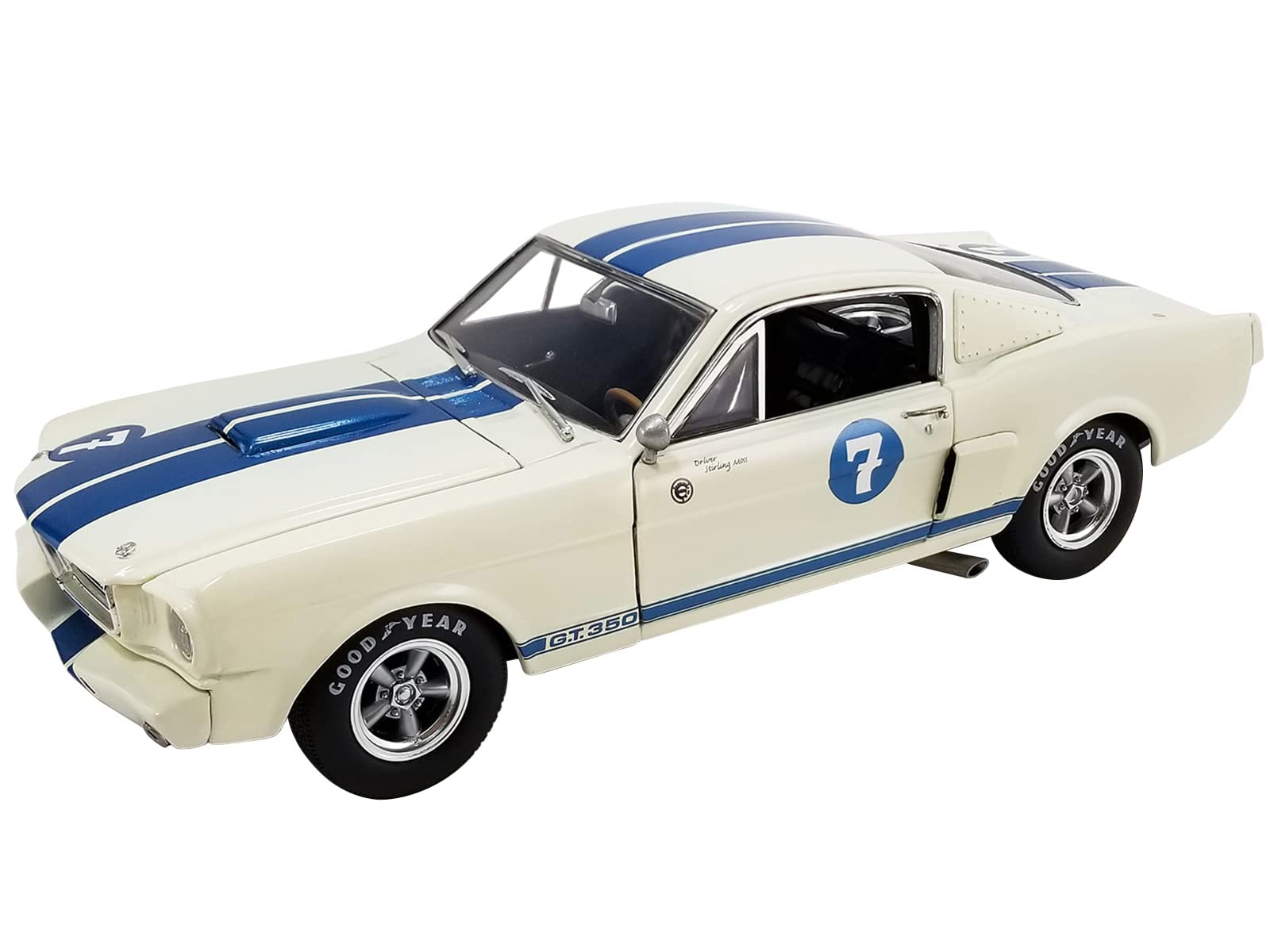 1965 Shelby GT 350R #7 "Stirling Moss White with Blue Stripes Limited Edition to 516 Pieces Worldwide 1/18 Diecast Model Car by Acme A1801814