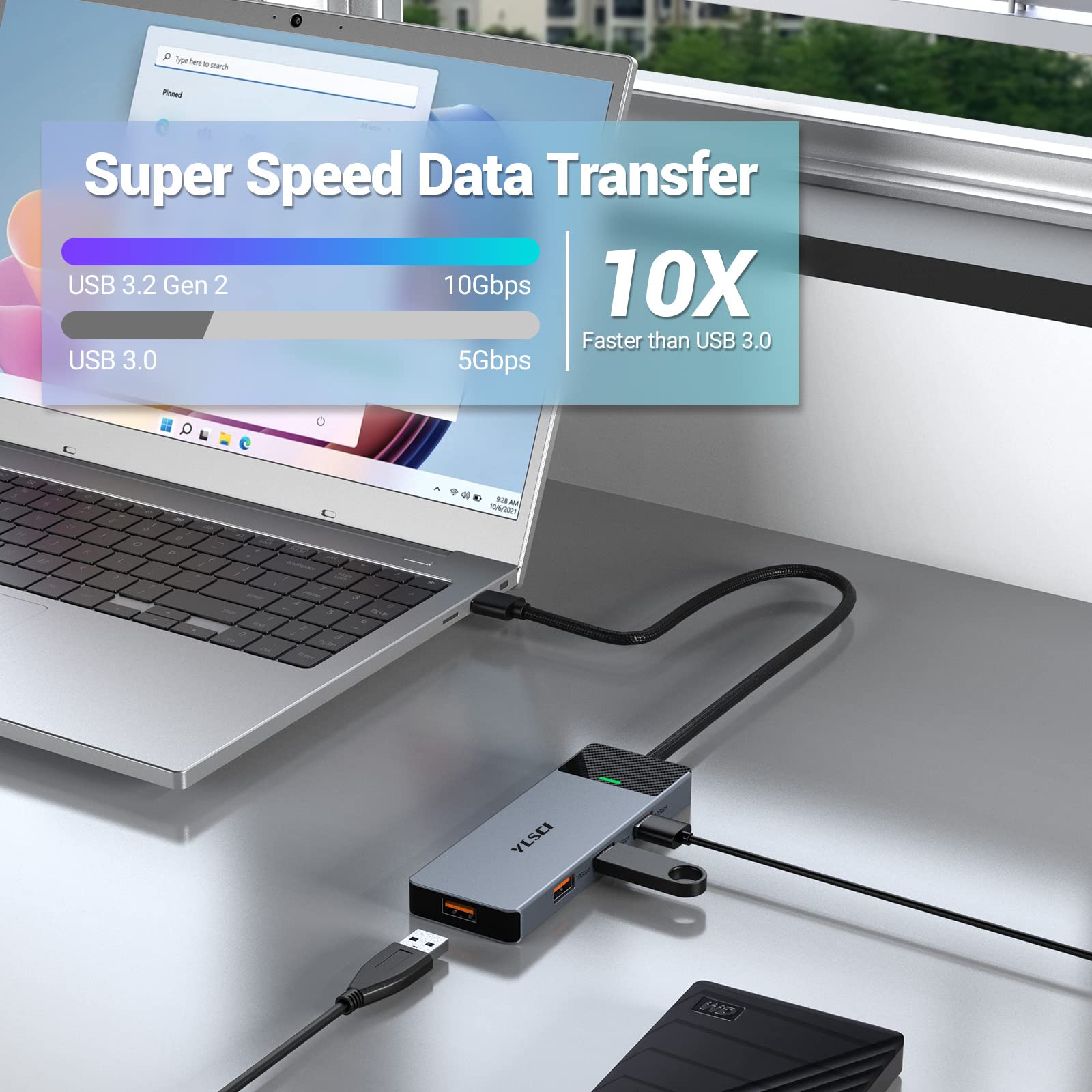 4 in 1 USB Hub,YLSCI USB Adapter, USB 3.2x4 (10Gbps), USB Splitter multiport Adapter, Compatible with Smartphones, laptops and Other USB Devices