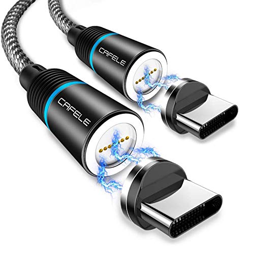 CAFELE Magnetic Type c Cable,【2 Pack 6.6ft】 Magnetic USB C Cable with Led Light, Support QC 3.0 Fast Charging & Data Transfer, Nylon Braided Magnet Phone Charger Cord for Type C Devices - Black