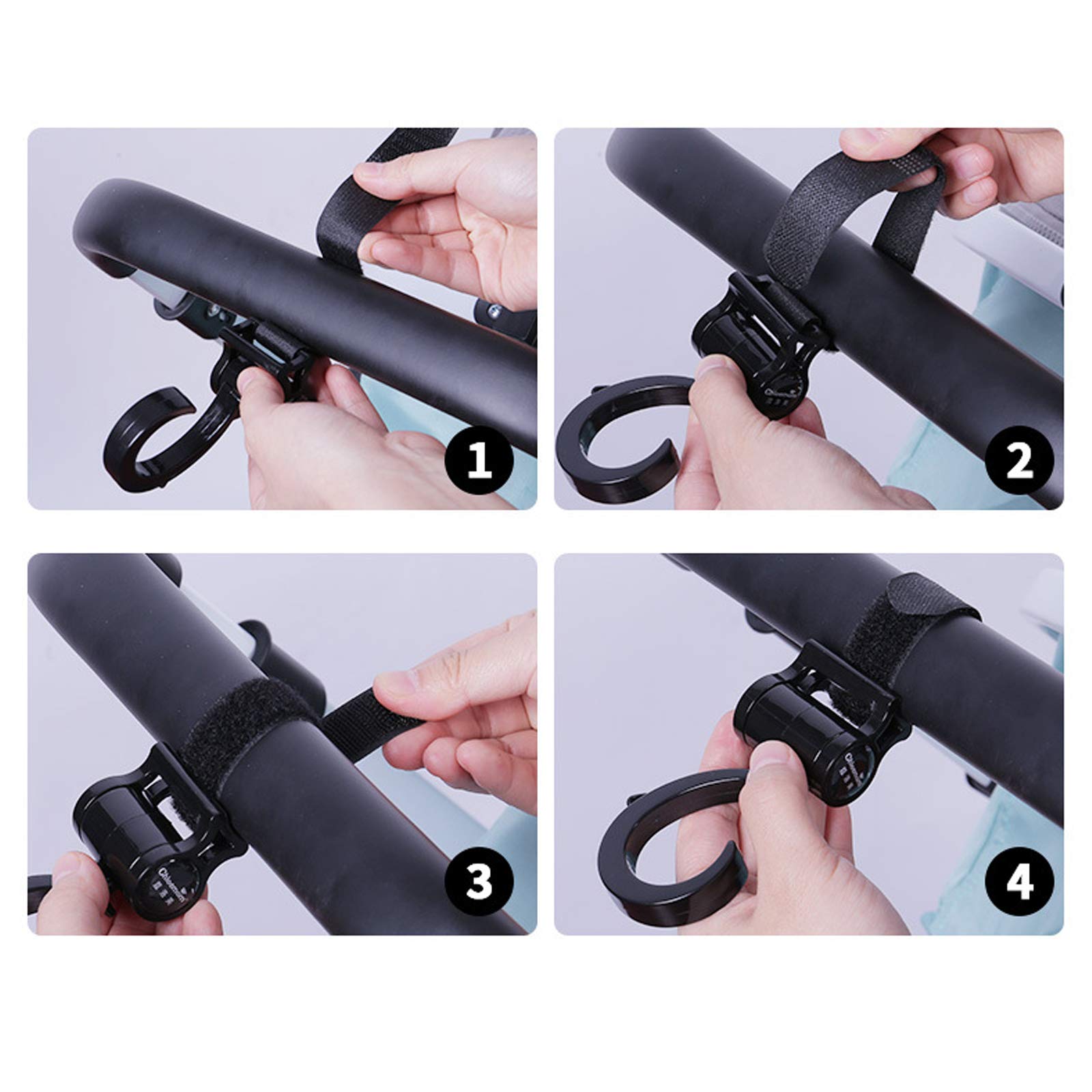 Stroller Hook - 2 Pack of Multi Purpose Hooks - Strap, Clip or Hanger for Baby Diaper Bags, Groceries, Clothing, Purse to Your Pram or Buggy - Great Accessory for Mommy When Jogging