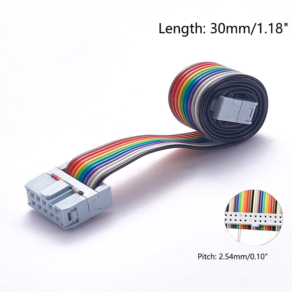 Heyiarbeit 2pcs IDC Rainbow Wire Flat Ribbon Cable 10 Pin 30cm Length 2.54mm Pitch