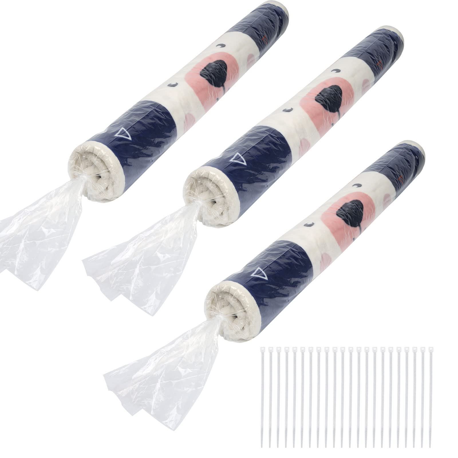 3 Pcs 𝑬𝒙𝒕𝒓𝒂 𝑳𝒂𝒓𝒈𝒆 Plastic Rug Storage Bag, Fits Rug up to 9'x 12' Large Clear Carpet Bag Moving Bag with 100 Pcs Zip Tie Perfect for Storage, Moving, Packing, Shipping