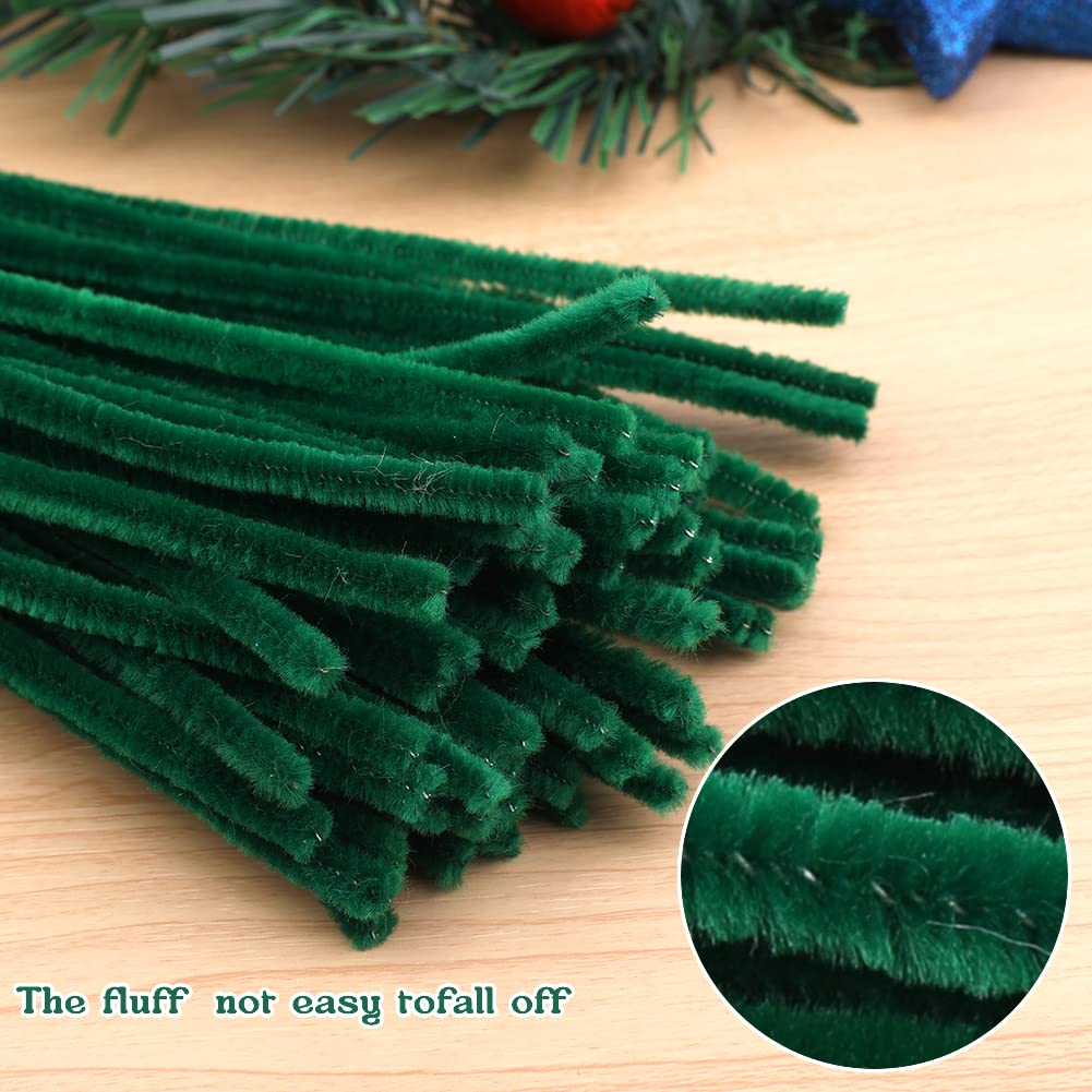 130 PCS Pipe Cleaner Chenille Stem, Green Pipe Cleaner for Crafts Handy Disposable Cleaning Tool - 6mm x 12" for DIY Art Craft Decorations