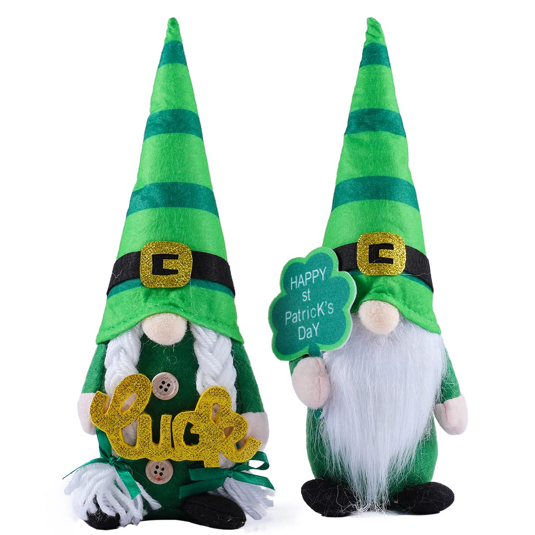 2packs St. Patrick's Day Gnome Decorations, Handmade Standing Tomte Gnome Plush Decor for Gift,Green Shamrock Irish Gnome Elf Scandinavian Ornaments, Patrick's Day Home Decor, Party Supplies Gift