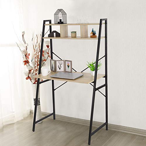Desktop Computer Desk, Home Office Decor Ladder Desk Study Writing Table Computer Gaming Table Bedroom Laptop Table, Student Study Reading Writing Desk PC Laptop Table for Living Room (Khaki)