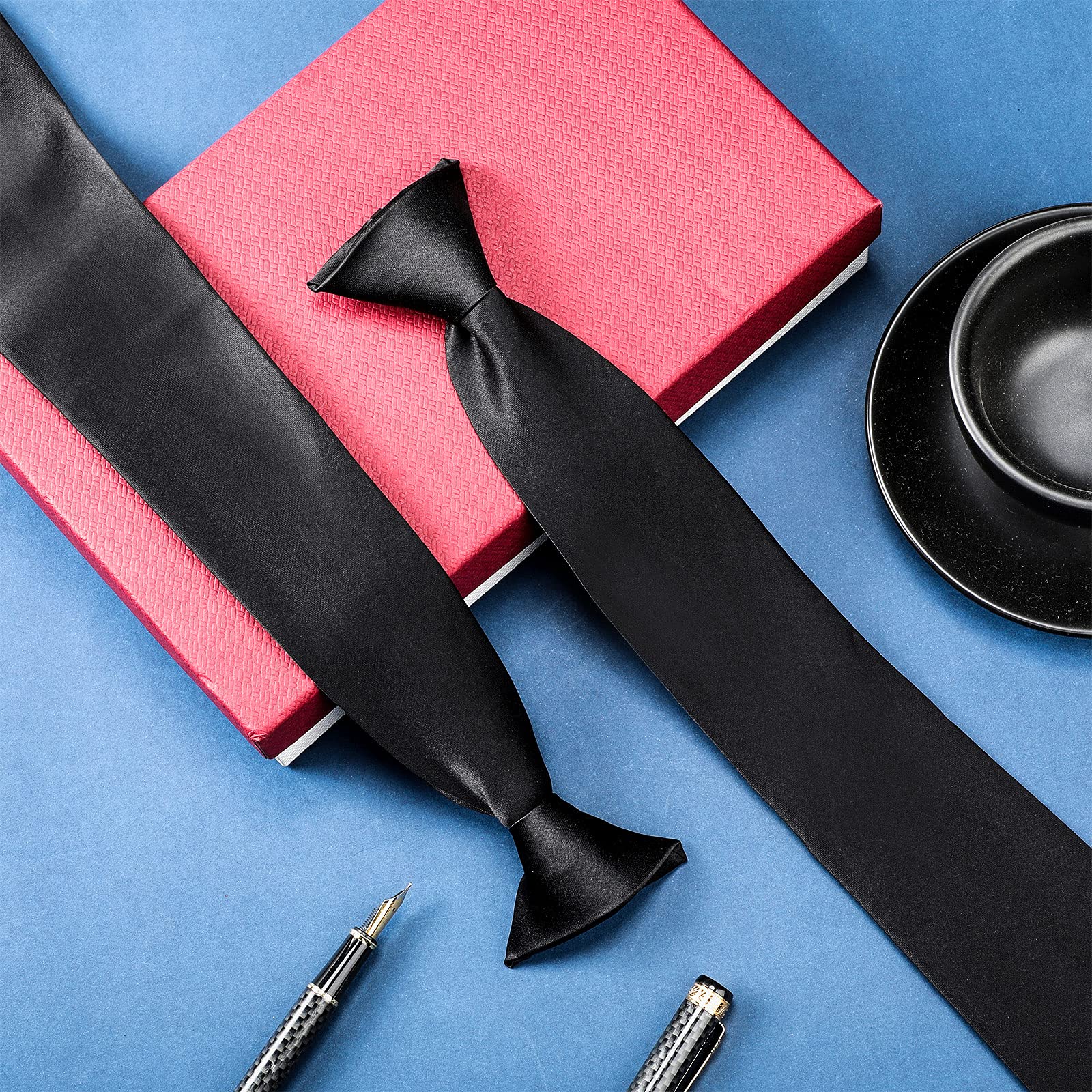 2 Pieces Men's Clip on Ties Solid Color Clip on Ties Pre Tied Neckties for Office School Uniforms(Black,18 Inches)