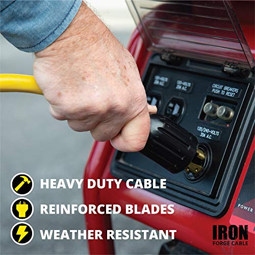 30 Amp Generator Cord - 25 Ft 4 Outlet Generator Power Cable with Organizer, L14-30, 10/4 SJTW, 125/250v, 7500 Watt