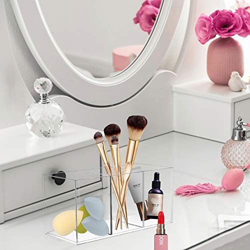 Dingelex Acrylic Pen Holder 3 Compartments,Clear Pencil Cup Organizer for Countertop Desk Accesorry Storage,Large Acrylic Marker Pencil Holder