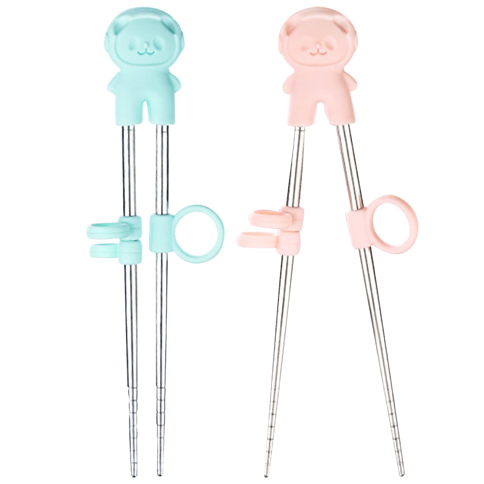 2 Pairs Training Chopsticks with Case Learning Chopstick Helper Stainless Steel Reusable Metal Beginner Chopsticks Pink and Blue