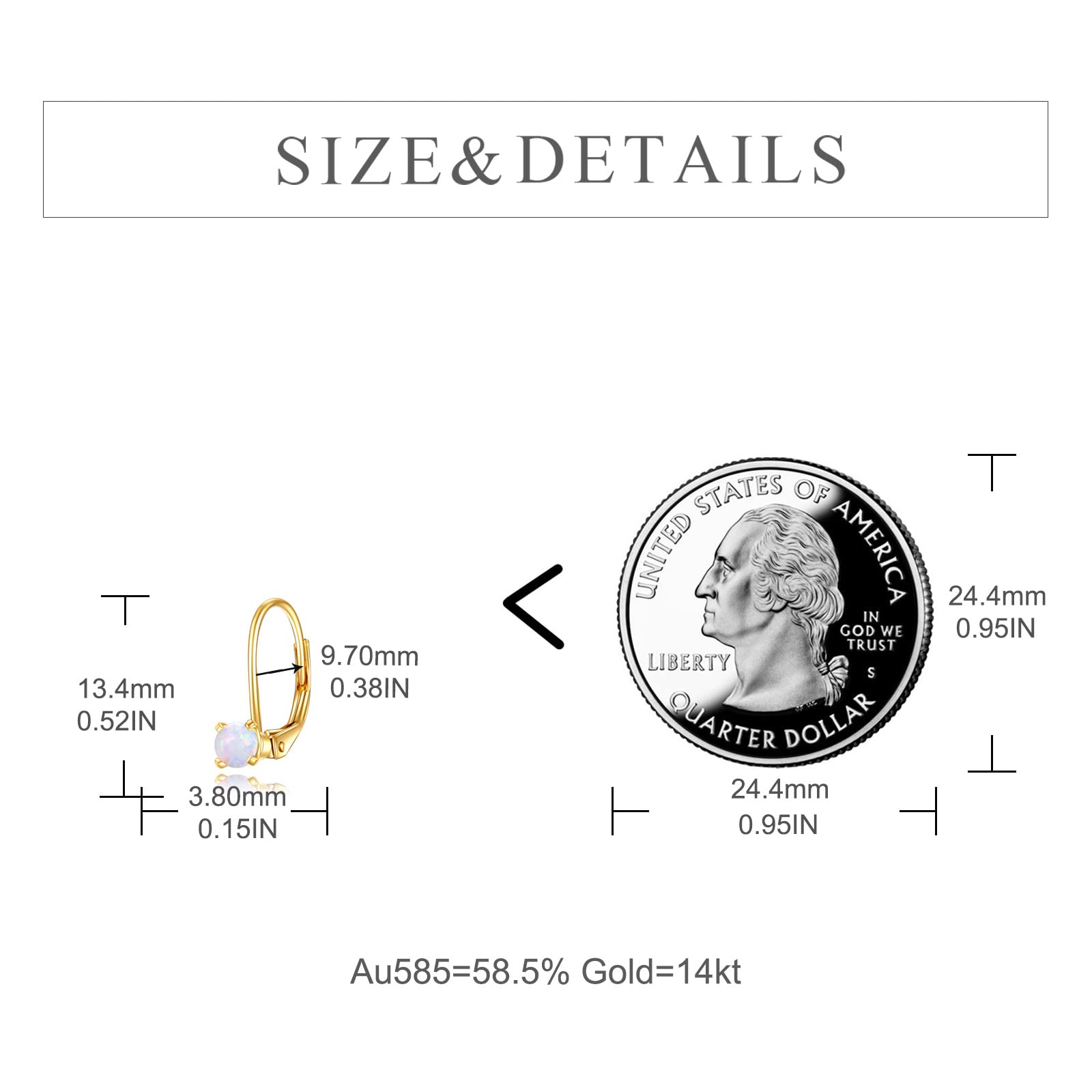 14k Solid Gold Leverback Earrings for Women Opal Jewelry Birthday Gifts for Her (4mm)