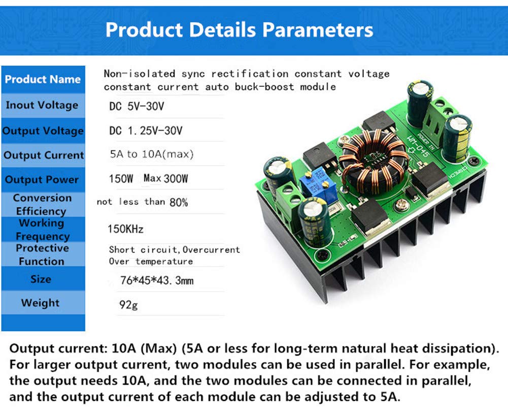 Auto Boost Buck Converter, 5A(Max 10A) DC 5V-30V to 1.25-30V Voltage Regulator Constant Voltage Constant Current CV CC Auto Step-Up/Down Boost Converter Solar Charging Power Supply Module 150W