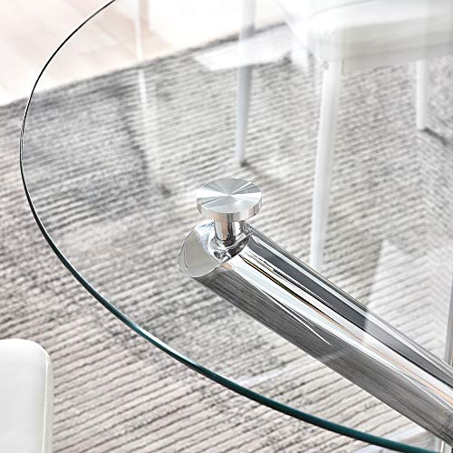 Dining Table with Chairs Set,4HOMART YVONNE&F.L.A.M. 5PCS Round Glass Table Set Modern Tempered Glass Top Table with 4 PU Leather Chairs Dining Room Furniture
