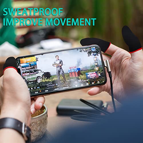 30 Pack Mobile Phone Gaming Finger Sleeves, Nuozme Finger Sleeves Fit All Touchscreen Devices, 0.15mm Nanofibers, Smooth Feel, Anti-Sweat, Extremely Thin, Zero-Seam Design,Red, Yellow and Blue Edge