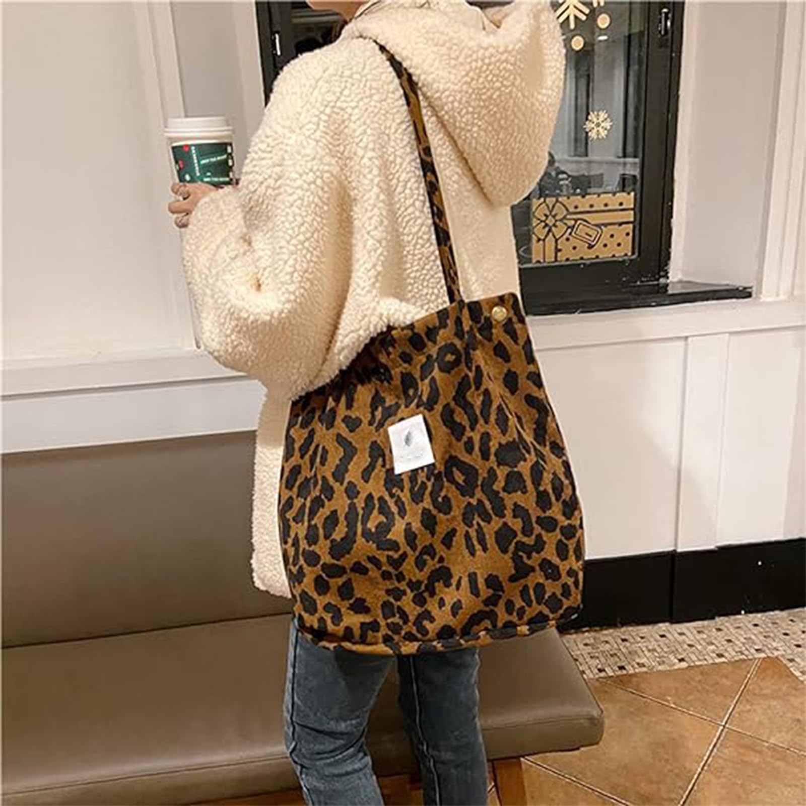 AioTio Women Handbag Shoulder Bag Women Handbag Large Fabric Bag Shopping Bag(leopard)