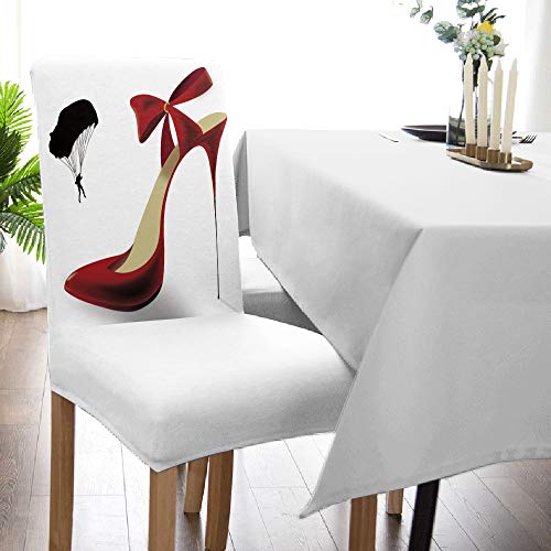 6 PCS Stretch Washable Chair Slipcovers Red High Heels in Black Chair Covers Set Dining Chair Seat Protector for Home, Hotel, Ceremony
