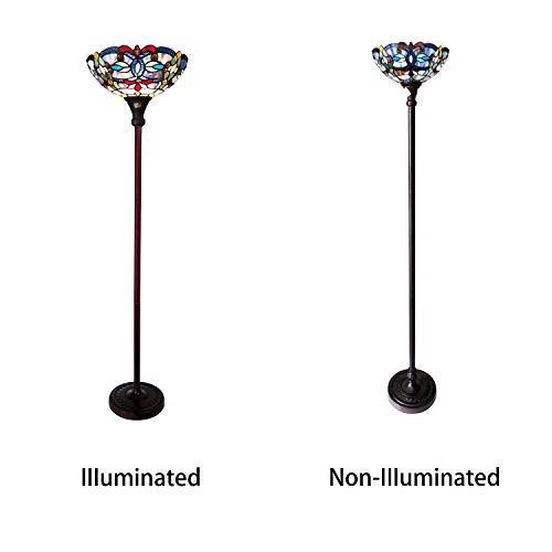 Radiance Goods Tiffany-Style Victorian Stained Glass Torchiere Floor Lamp 69" Height