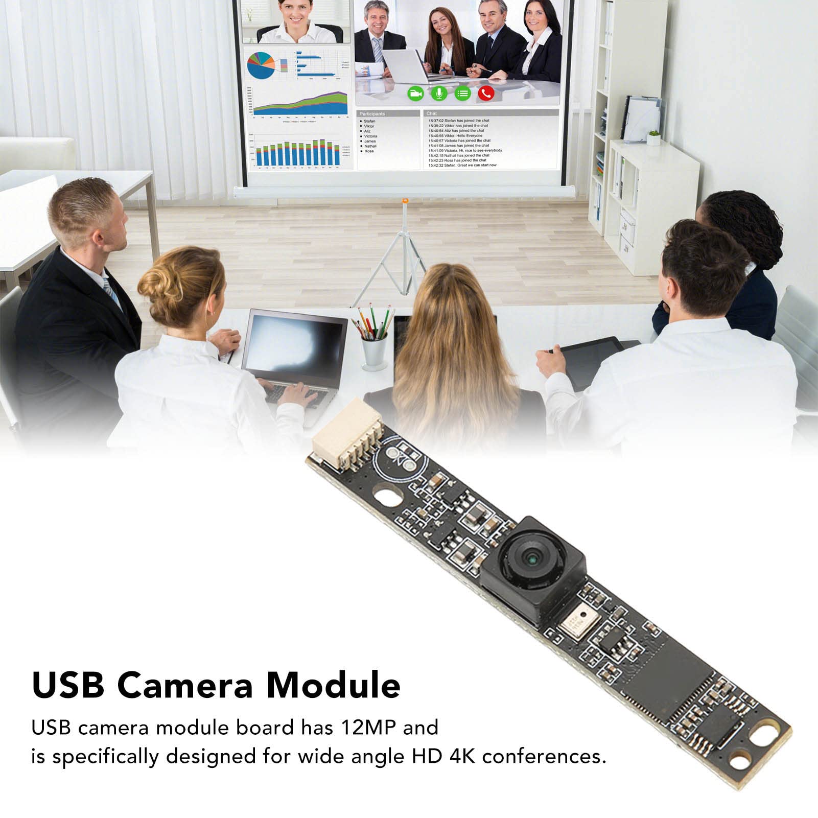 12MP Pixel Pinhole Lens USB Camera Module Board, Drive Device Mini Camera Module Sensor for Wide Angle 4K Conferences, for Win XP 7 10, for Linux 2.6.26, for Android
