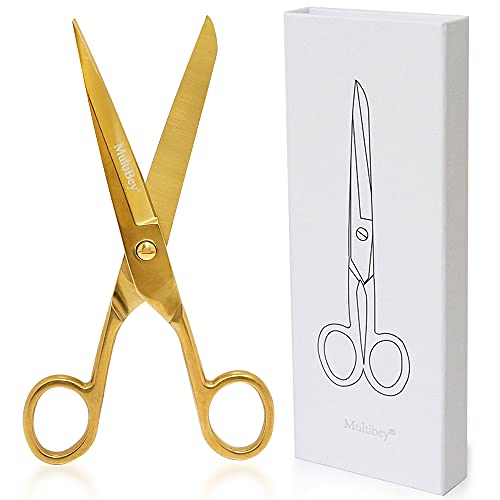 Buqoo Scissors Gold, 7 in, sharp, left hand/right hand. Gold Scissors Can Be Used As a Gift for Craft Lovers (With Gift Box)