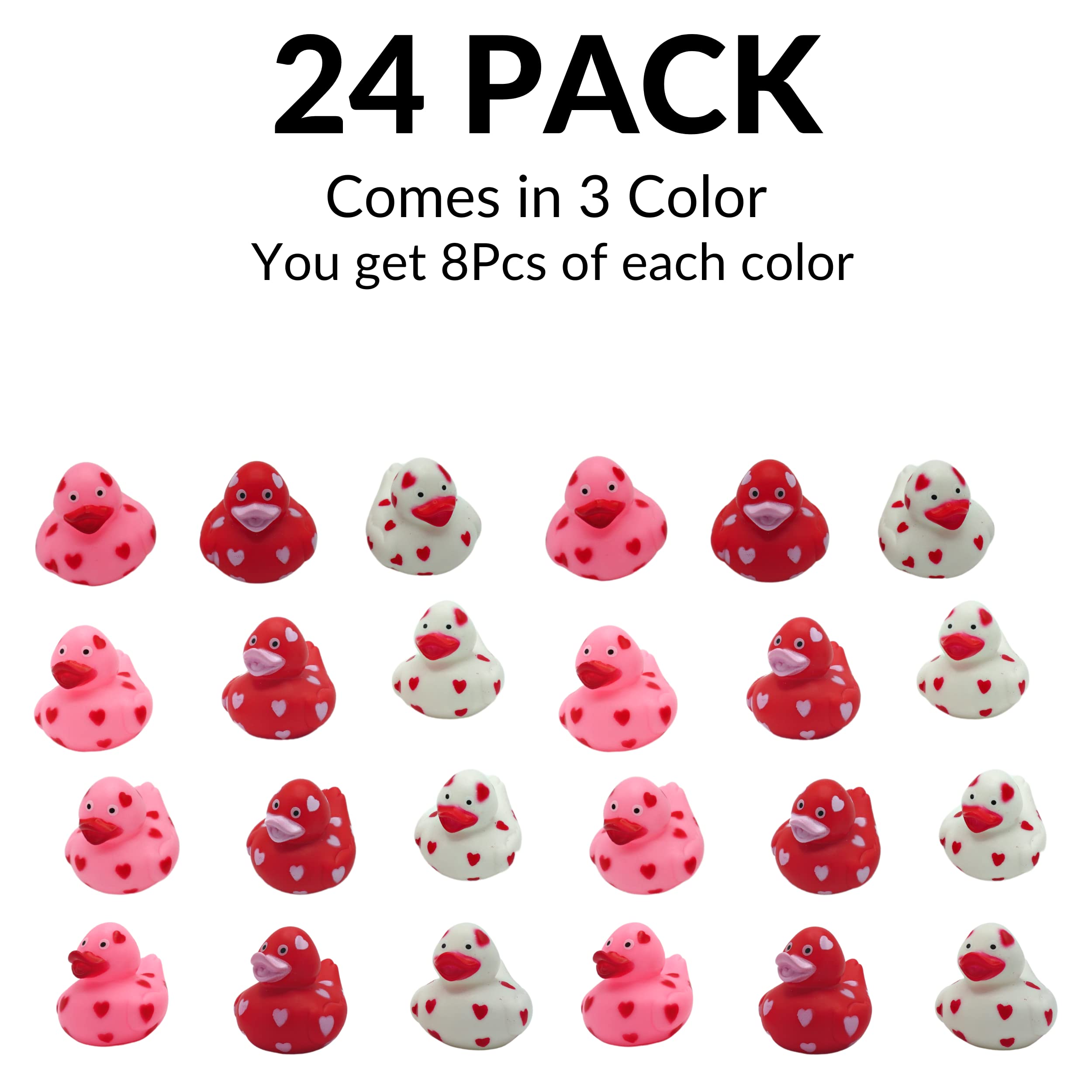 4E's Novelty Valentines Day Rubber Ducks (24 Pack) Heart Themed Duckies, Class Valentines Day Gifts for Kids Bulk, Valentines Day Party Favors Classroom Exchange Prizes for Kids Class