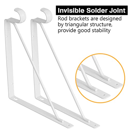 4Pack Closet Shelf Brackets, Heavy Duty Closet Rod & Shelf Brackets, 11 Inch Closet Brackets with Rod Holder, Hanger Pole Support Bracket for Clothes, Wall Mount Closet Rod Brackets with Screws-White
